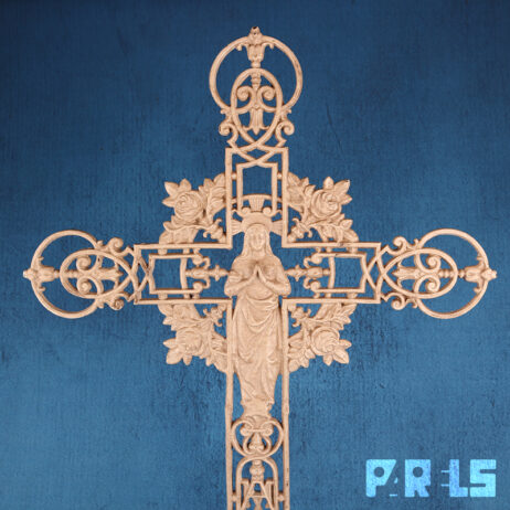 Groot Gietijzeren Kruis Maria met rozen | Parels Breda